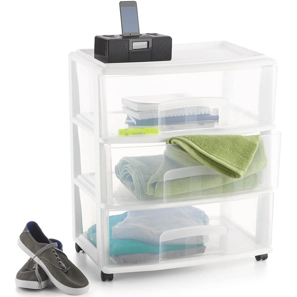 Homz Plastic 3 Clear Drawer Small Rolling Storage Container Tower ...