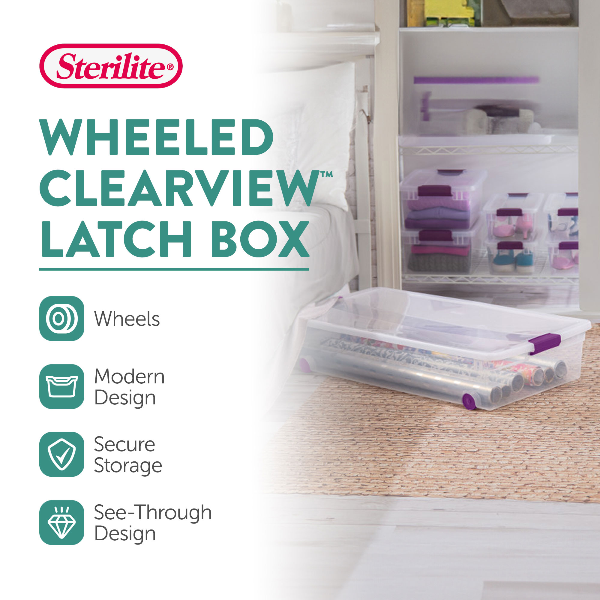 Sterilite 60 Quart ClearView Latch Lid Wheeled Stackable Underbed Home ...